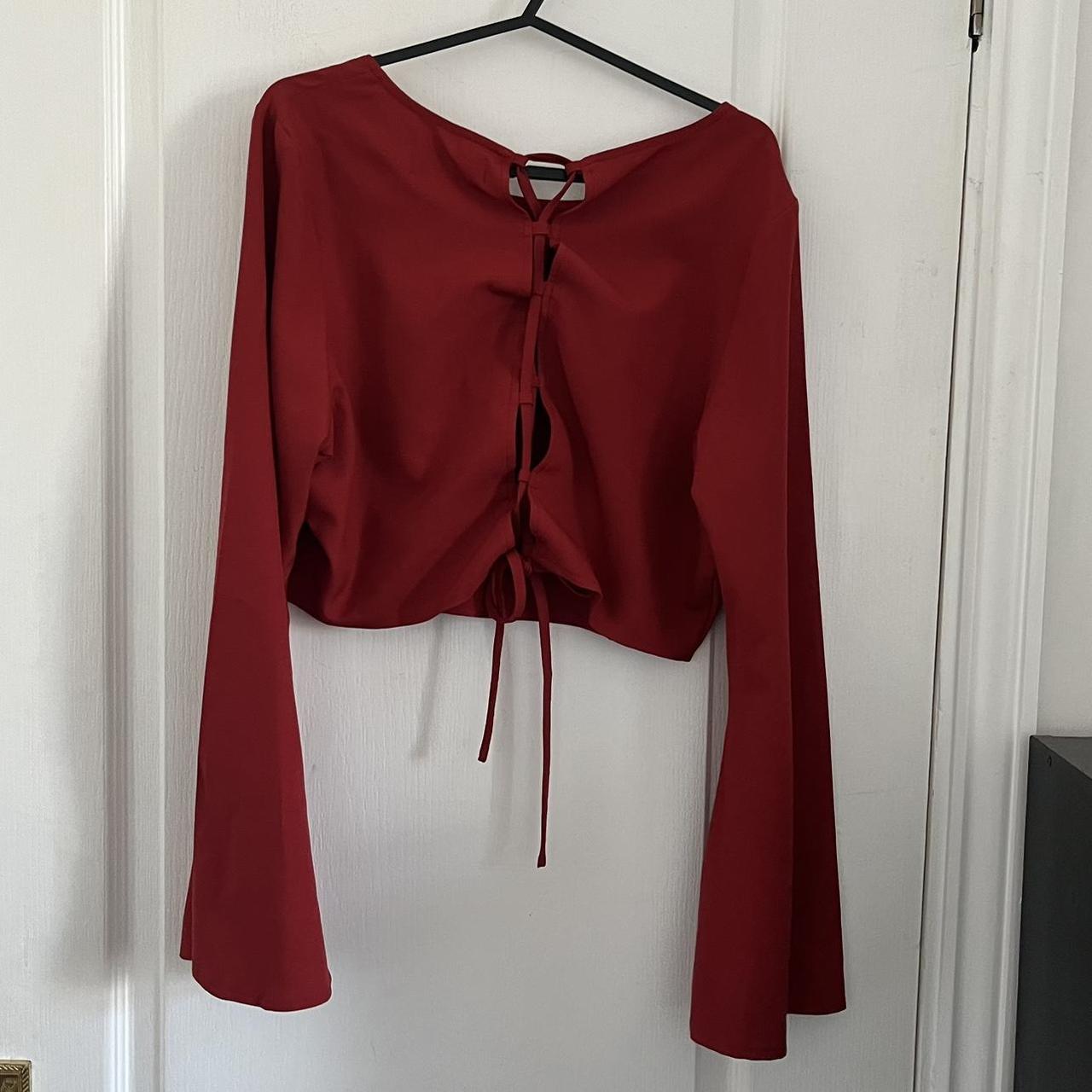 Red BOOHOO long sleeved top. Size UK 14. Excellent... - Depop