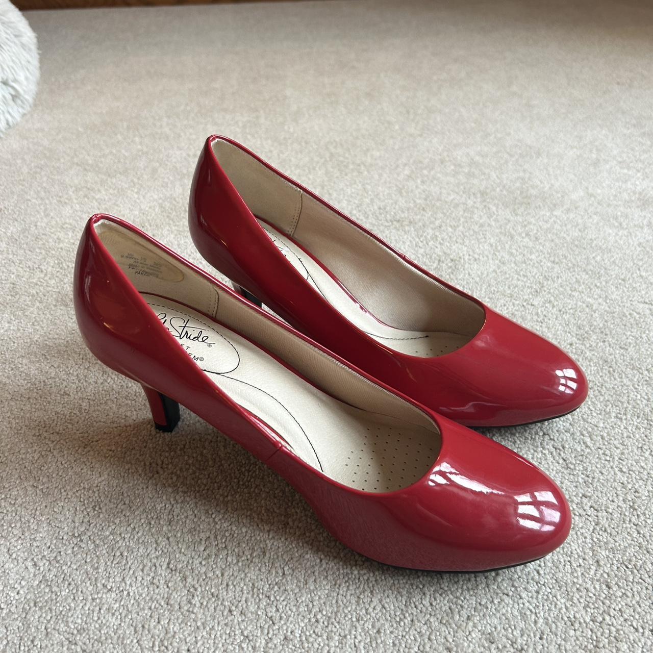 Red patent leather high heels with 3 inch heel... | Depop