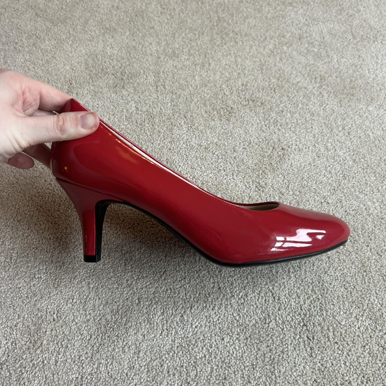 Red patent leather high heels with 3 inch heel... | Depop