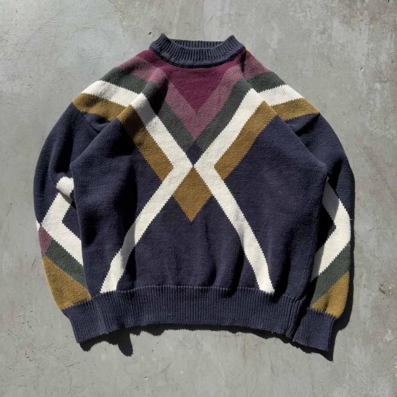 Structure xl chunky knit geometric patterned sweater... | Depop