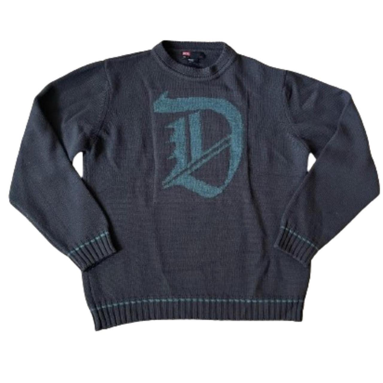 dark gray diesel vintage sweater with big blue d... - Depop