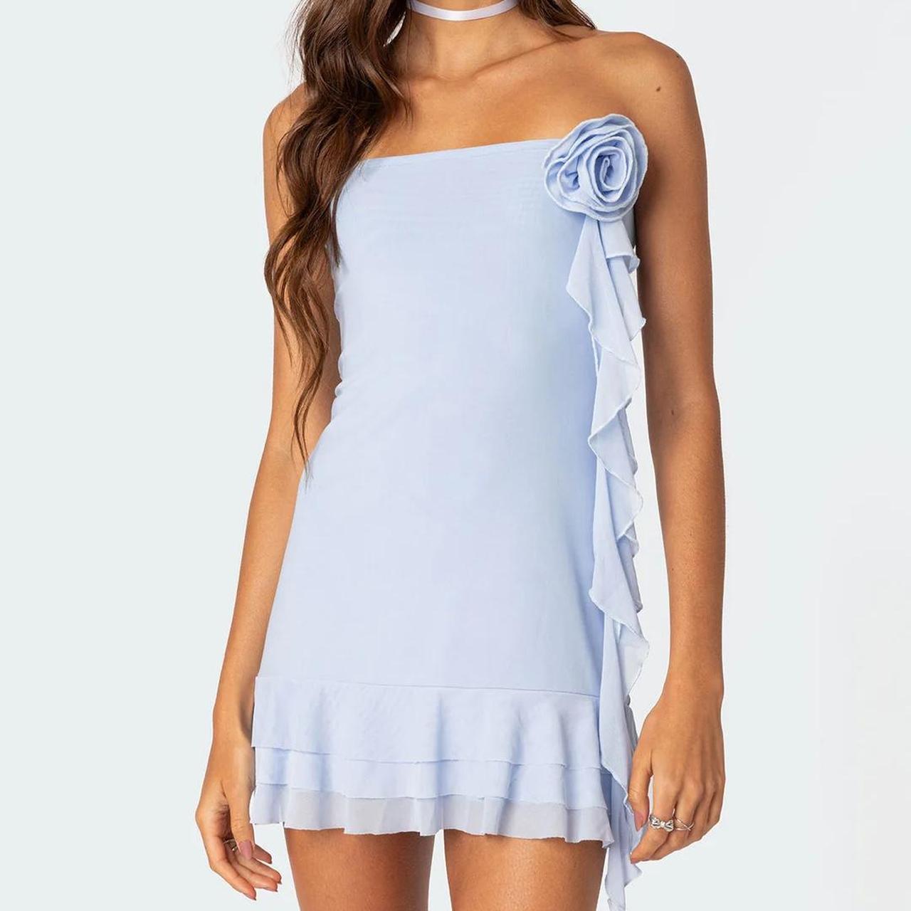 Edikted Blue Flower Mini Dress - Winter Dance -... - Depop