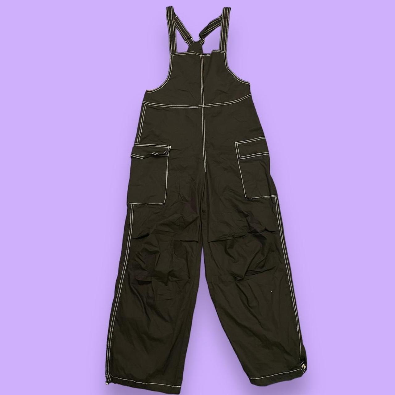 almost famous black overalls with white stitching.... - Depop