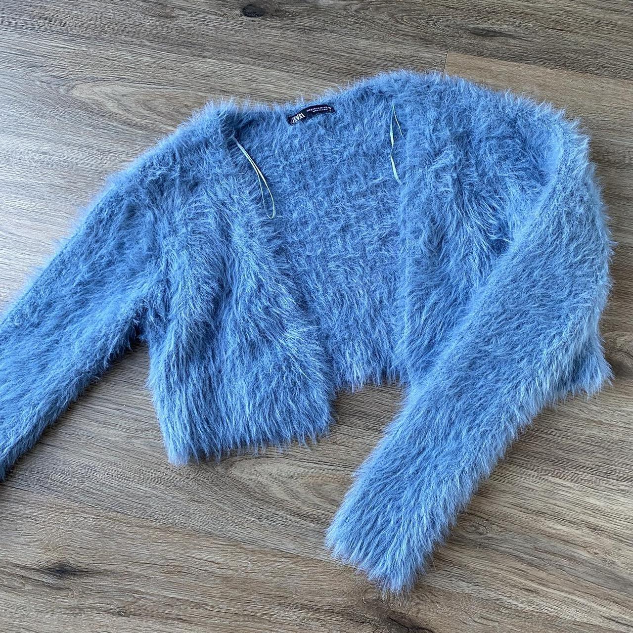 Blue fuzzy cropped cardigan 💙 🌧️ - Depop