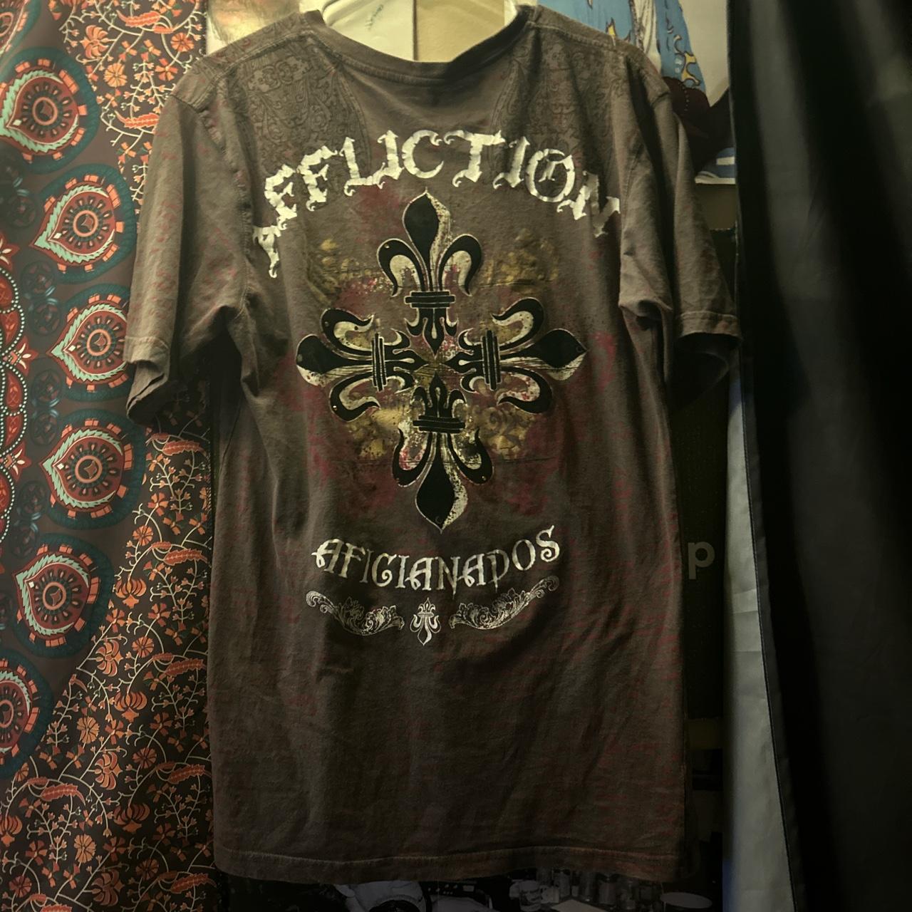 affliction XL t shirt with really cool print on... - Depop