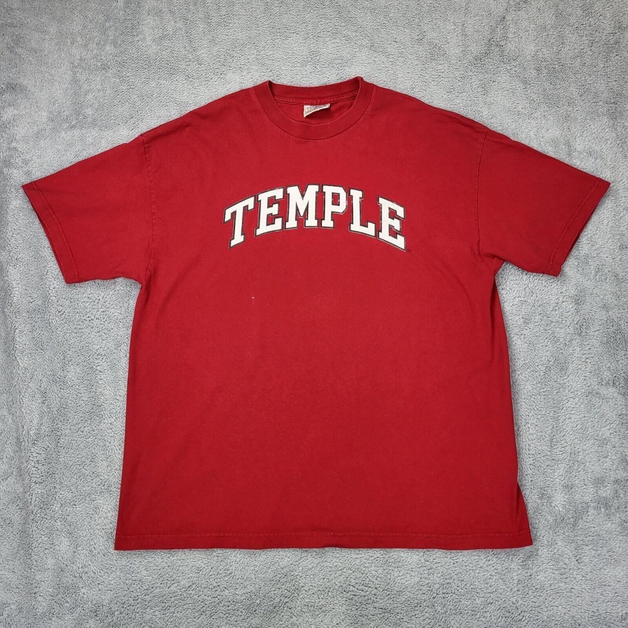 Temple University t-shirt in red, with a spellout... - Depop