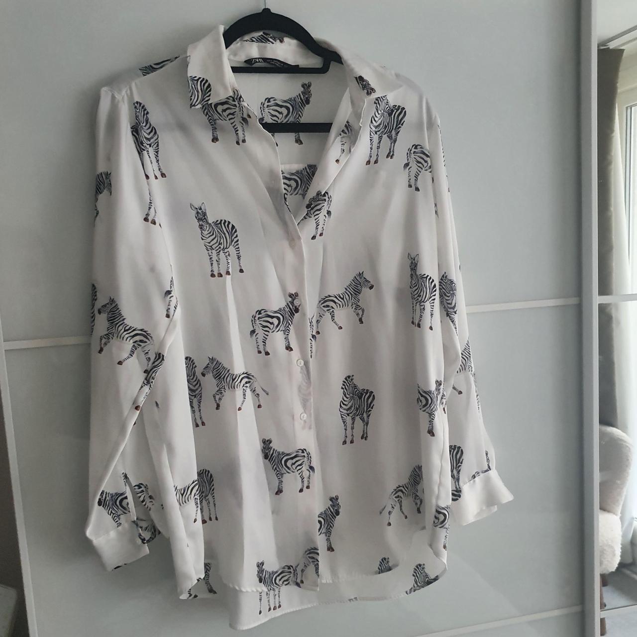 Zara zebra print black and white blouse with... - Depop