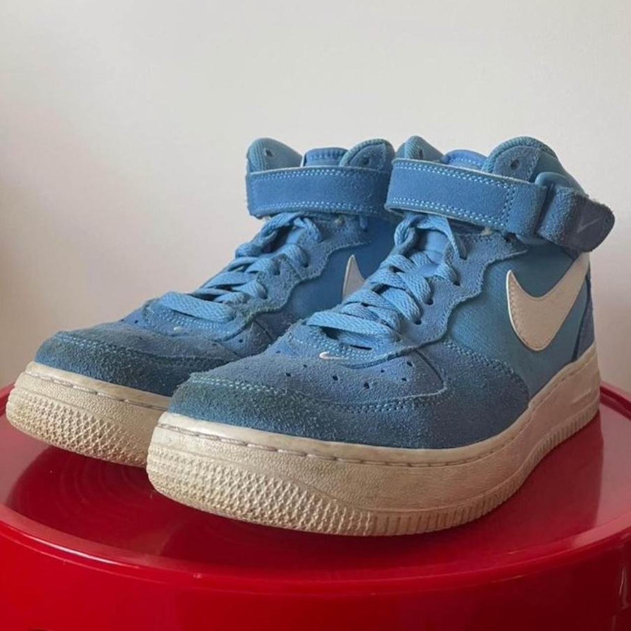sky blue suede and canvas nike dunks in good nick, a... - Depop