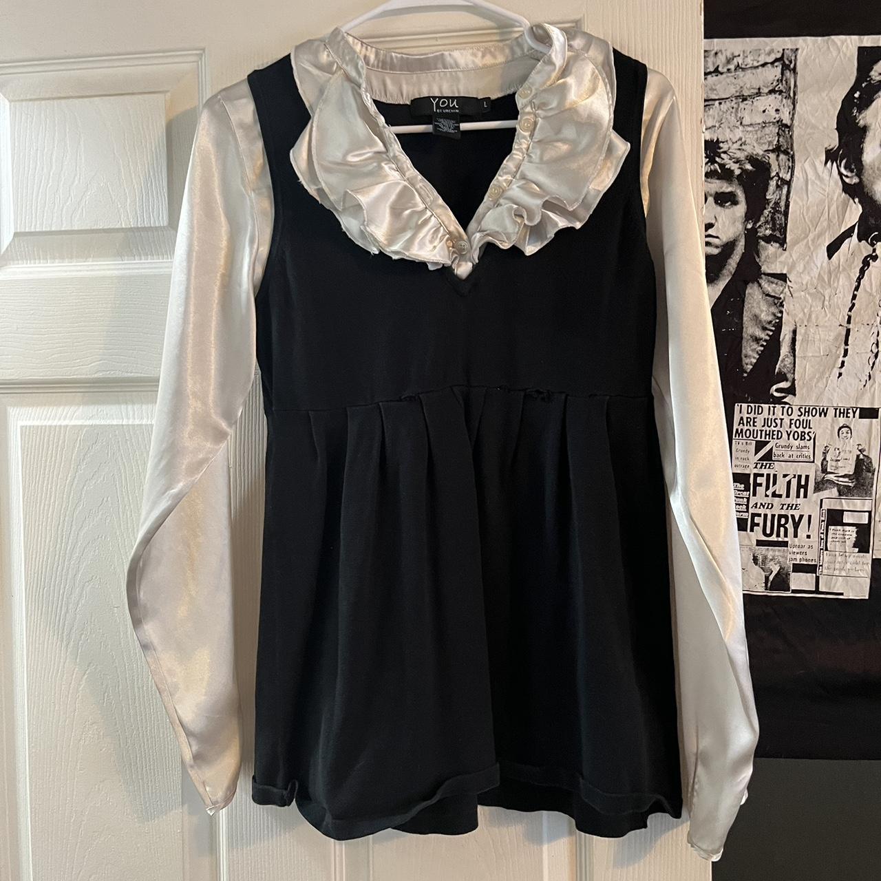 Cute Vintage Faux double layer Long sleeve shirt... - Depop