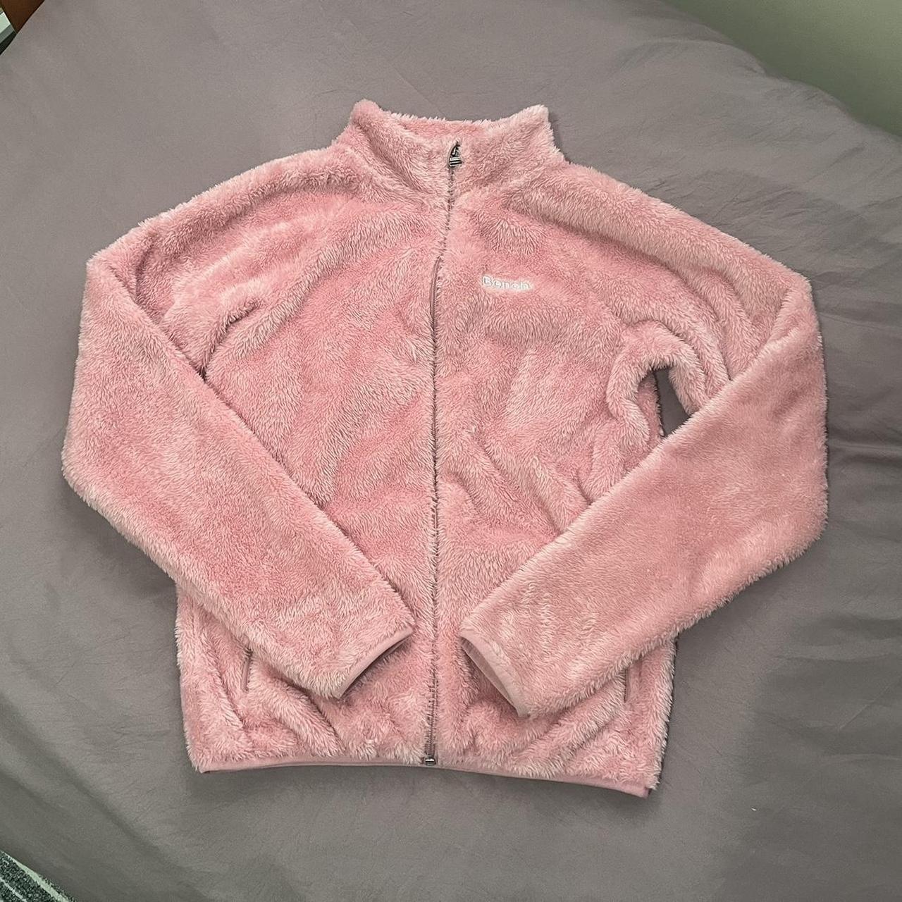 bench pink fluffy zip up fleece size 14-16 kids but... - Depop