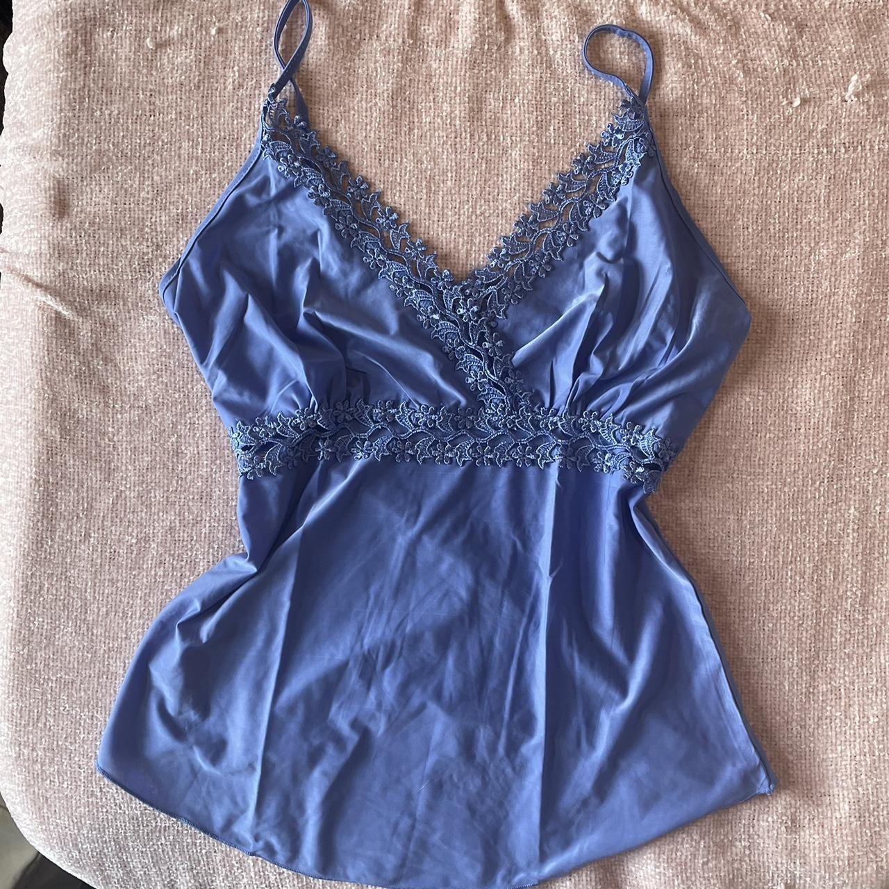 Perfect blue lace embroidered camisole Floral... - Depop