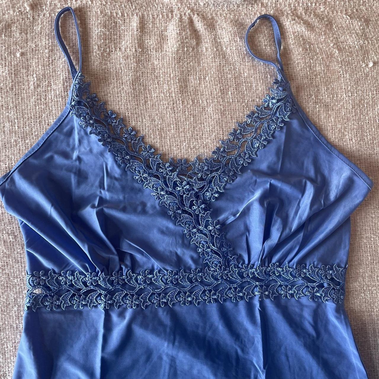 Perfect blue lace embroidered camisole Floral... - Depop