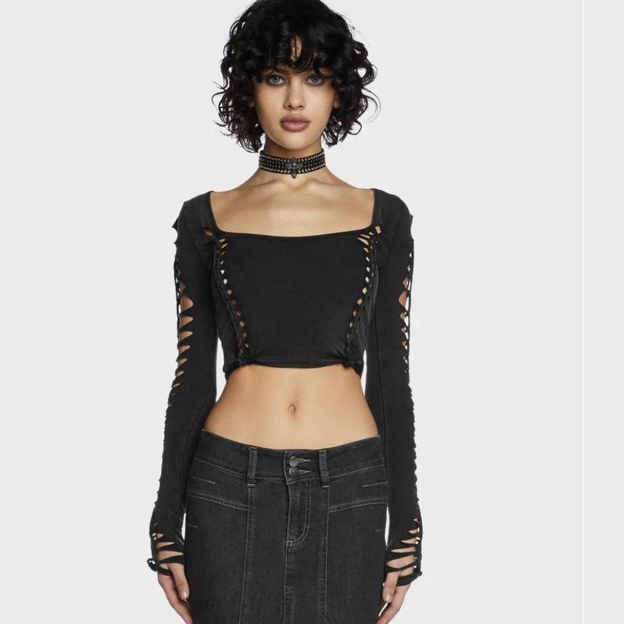 Dolls Kill Women's Black Crop-top | Depop