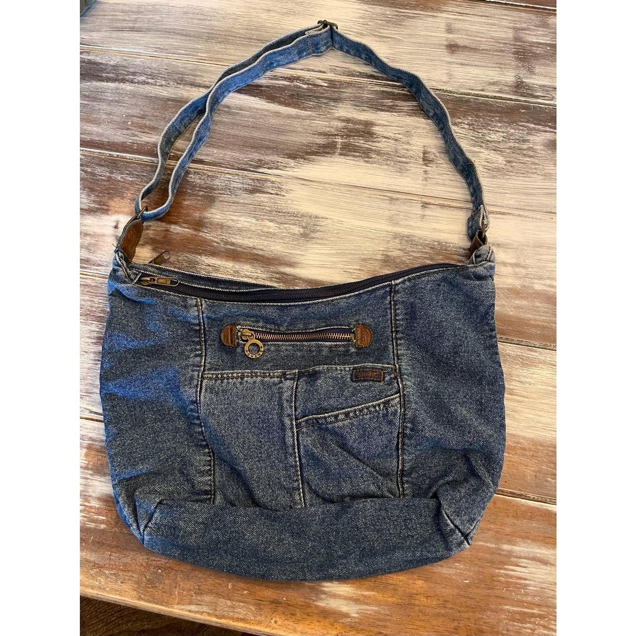 Vintage Shane Blue Jean Denim Purse w/ Zipper &... - Depop