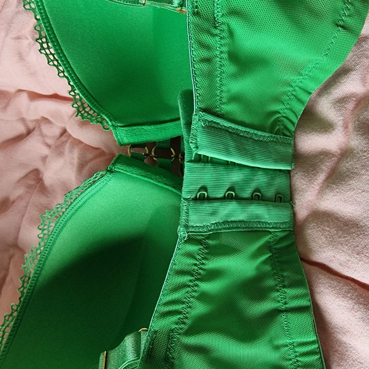 Super cute green padded bra, 4 clip back size 10E,... - Depop