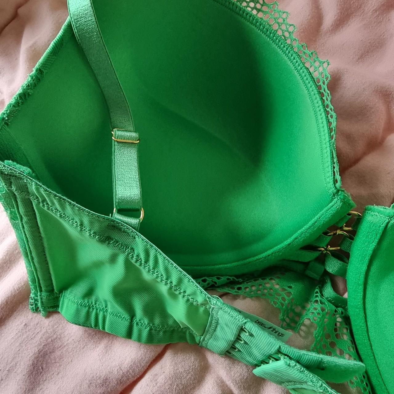 Super cute green padded bra, 4 clip back size 10E,... - Depop