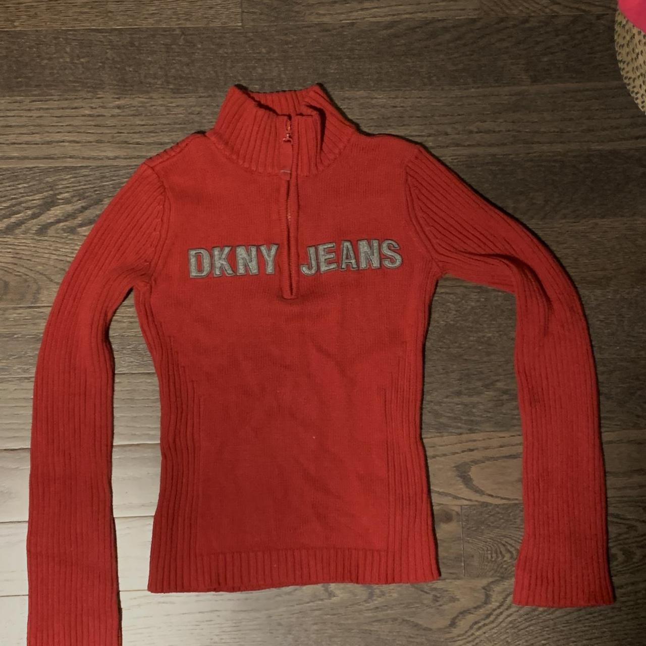 DKNY Jeans Red Ribbed Sweater Jumper Knit... - Depop