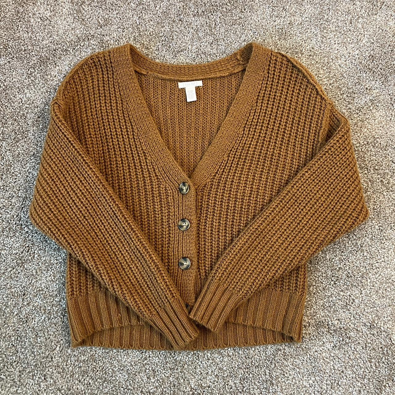 Full Tilt Brown Cropped Sweater Cardigan... - Depop