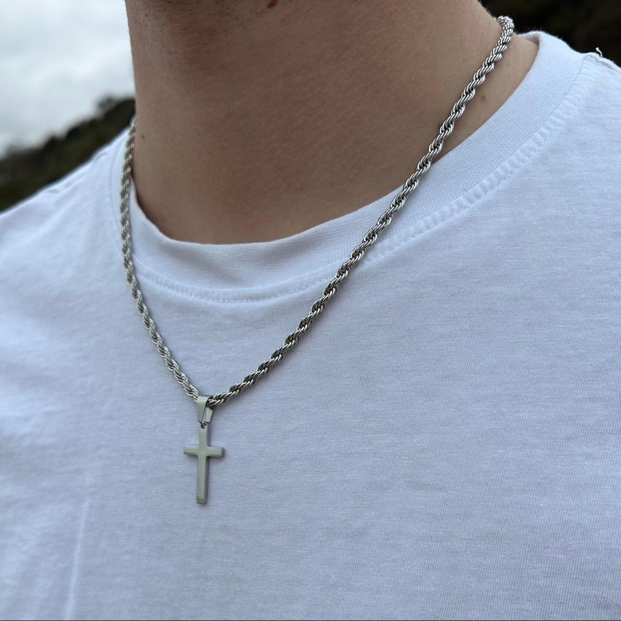 Silver Rope Chain Cross Necklace Ocean Jewels... - Depop
