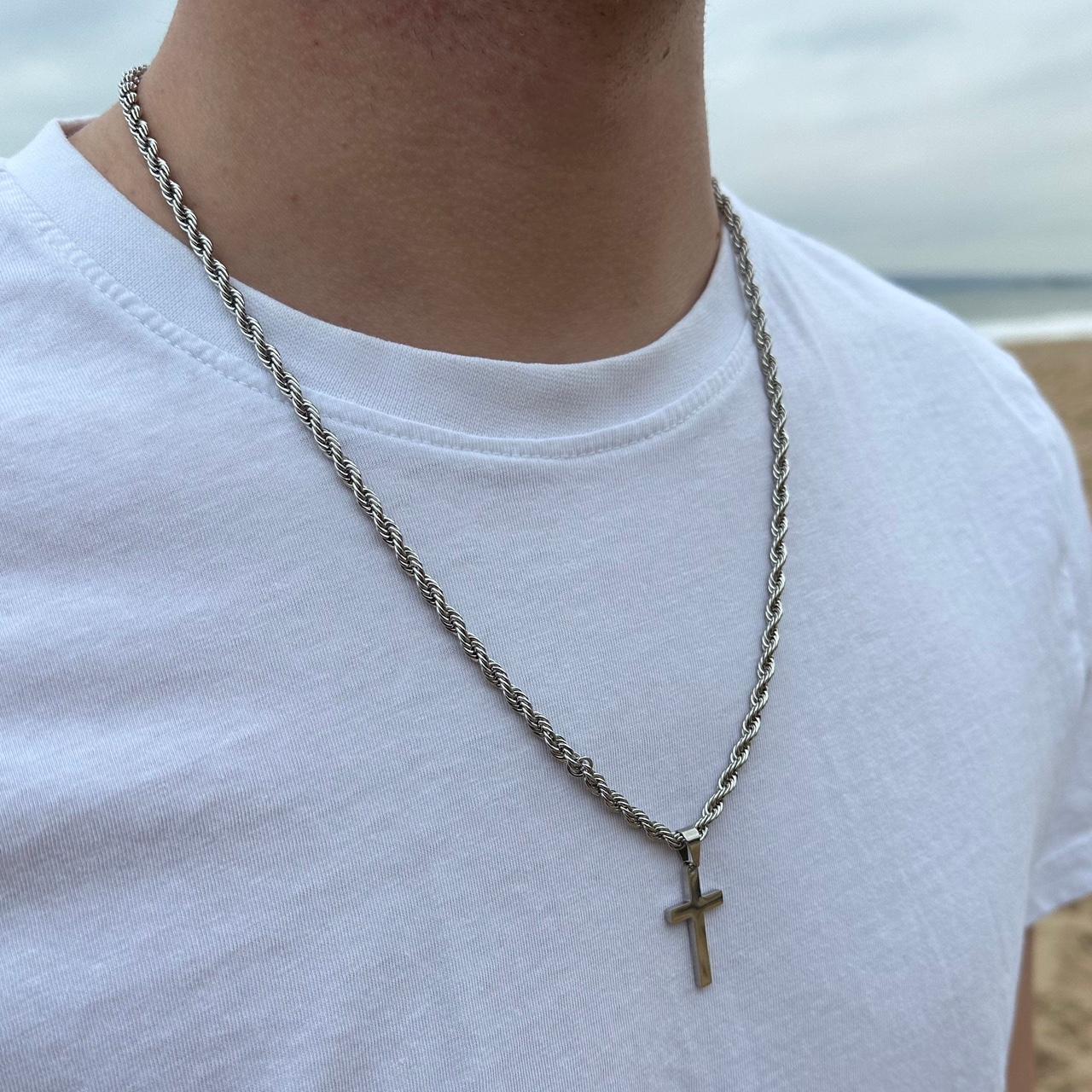 Silver Rope Chain Cross Necklace Ocean Jewels... - Depop