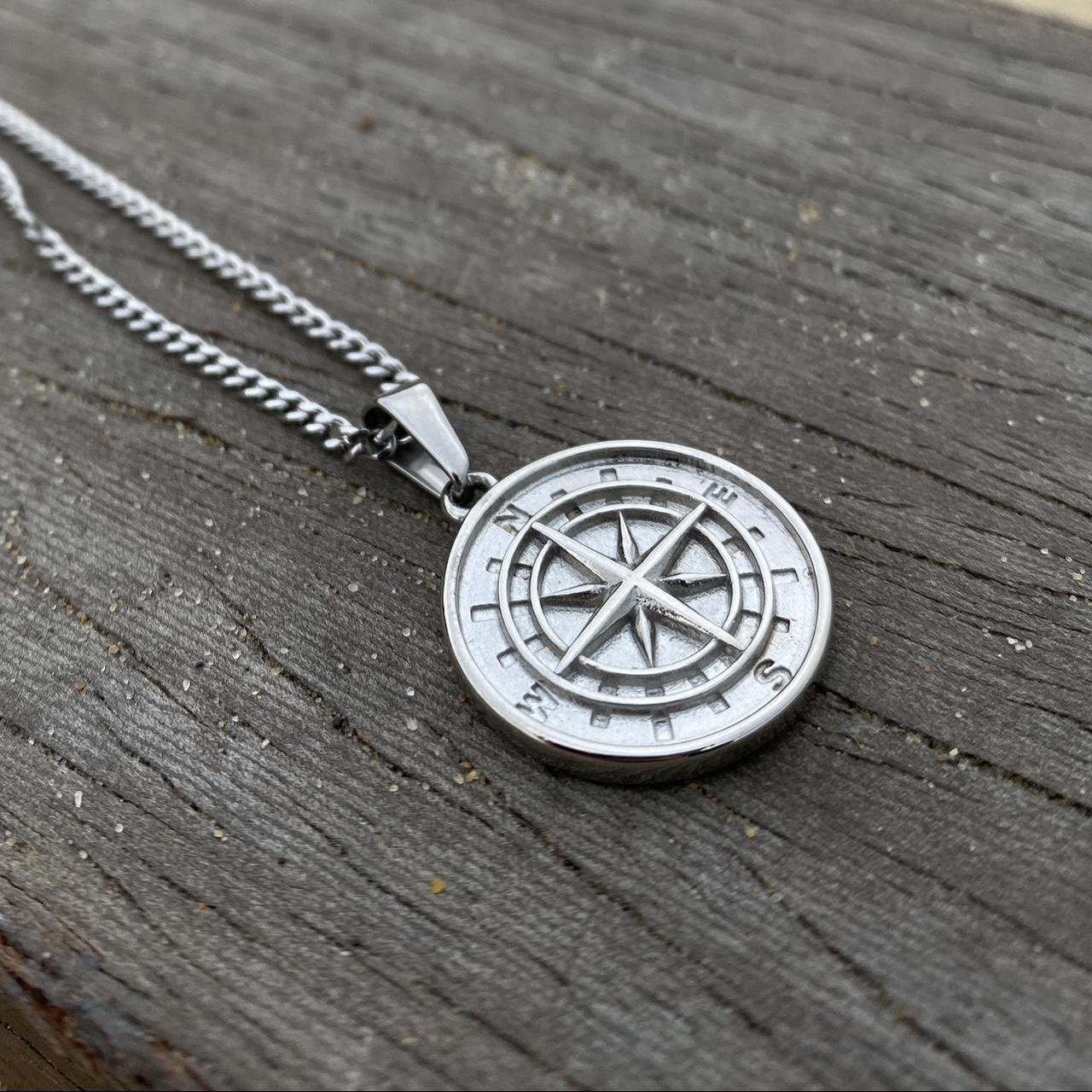 Mens Silver Compass Necklace OceanJewels North... | Depop