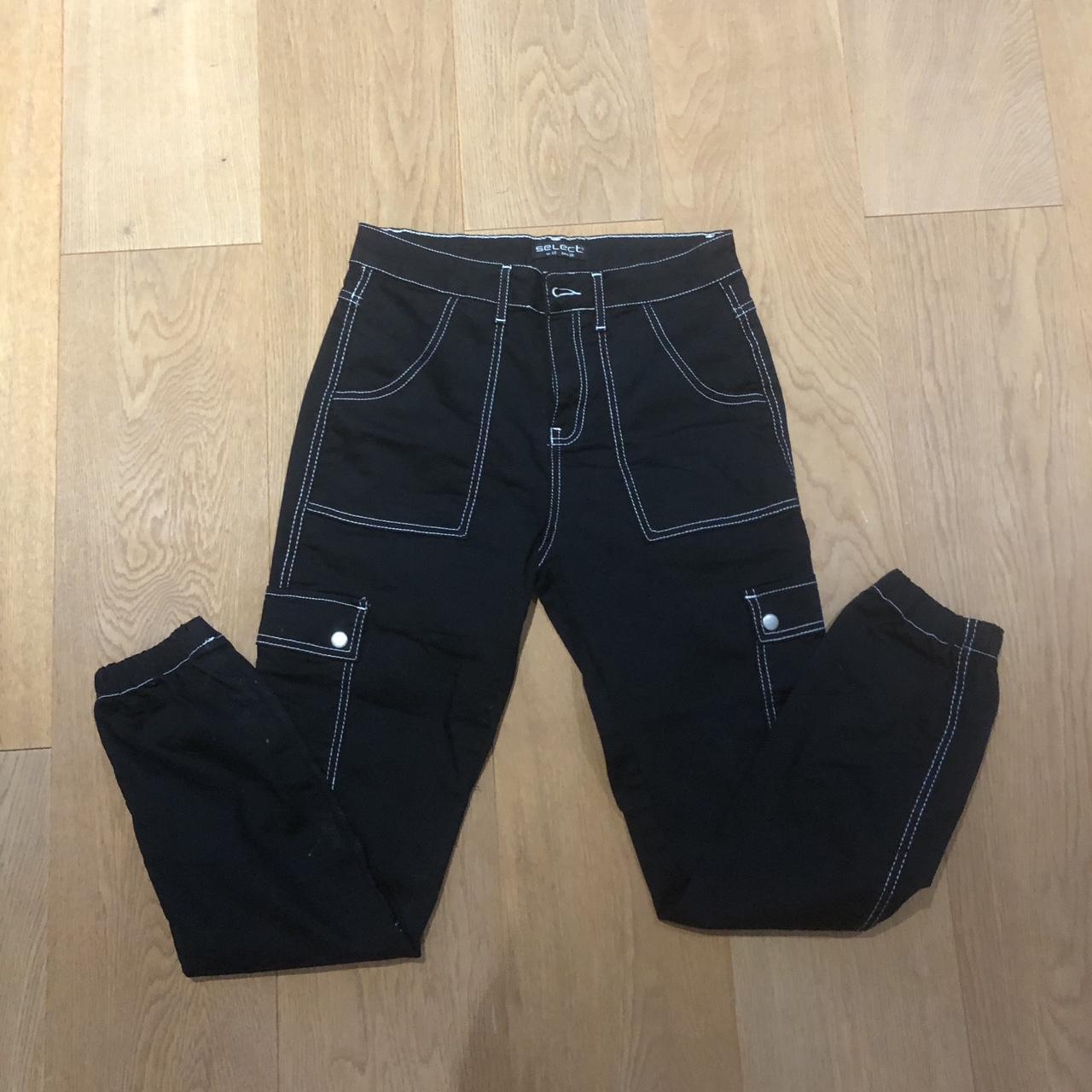 Black and white stitched cargo trousers never worn... - Depop