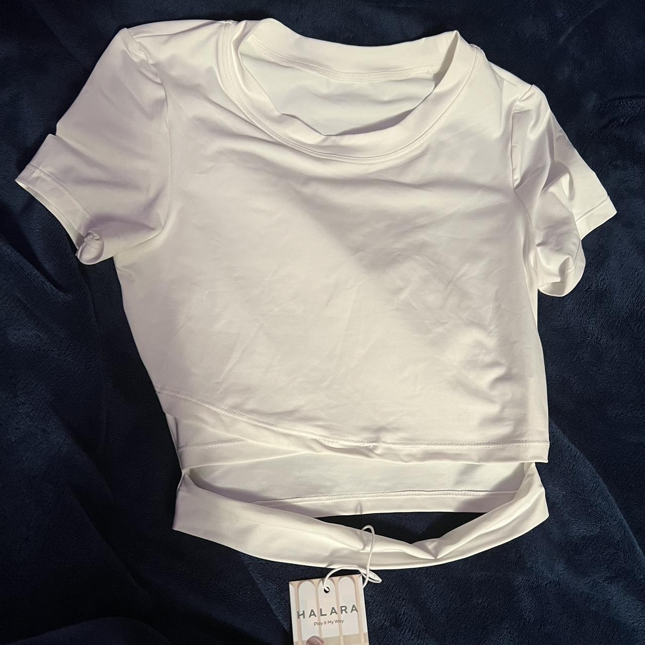 HALARA new with tags white crossover hum tee with a... - Depop