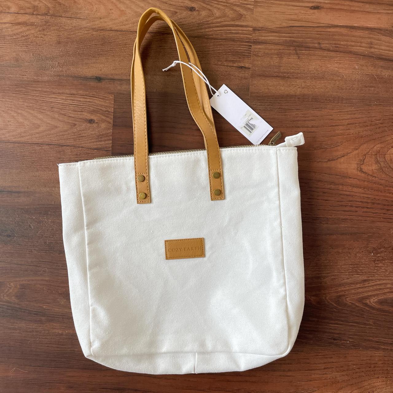 Cozy Earth Cream and tan tote bag with a zipper... - Depop