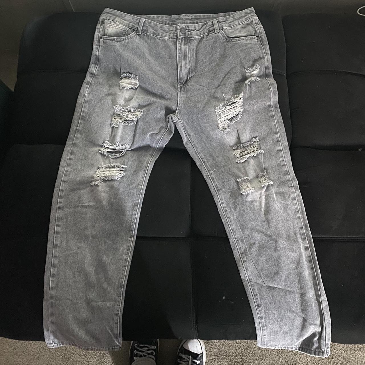 size 42 ripped grey jeans they look good #ripped... - Depop