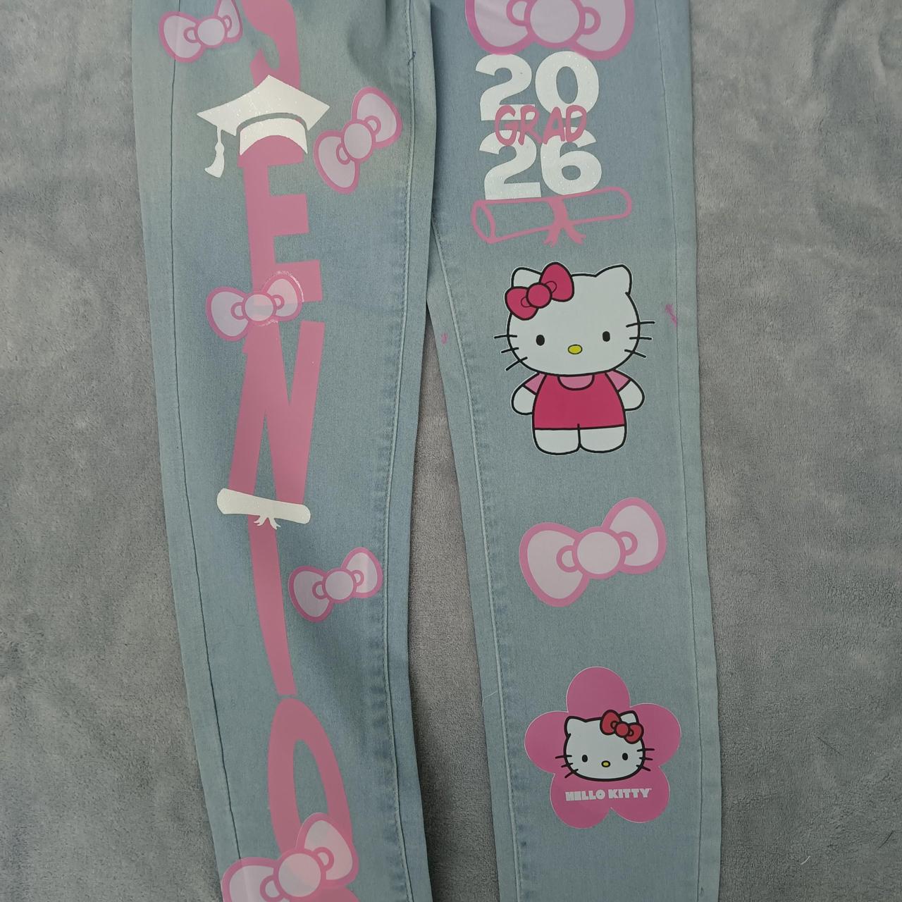 Hello Kitty graduation jeans light denim hello... | Depop