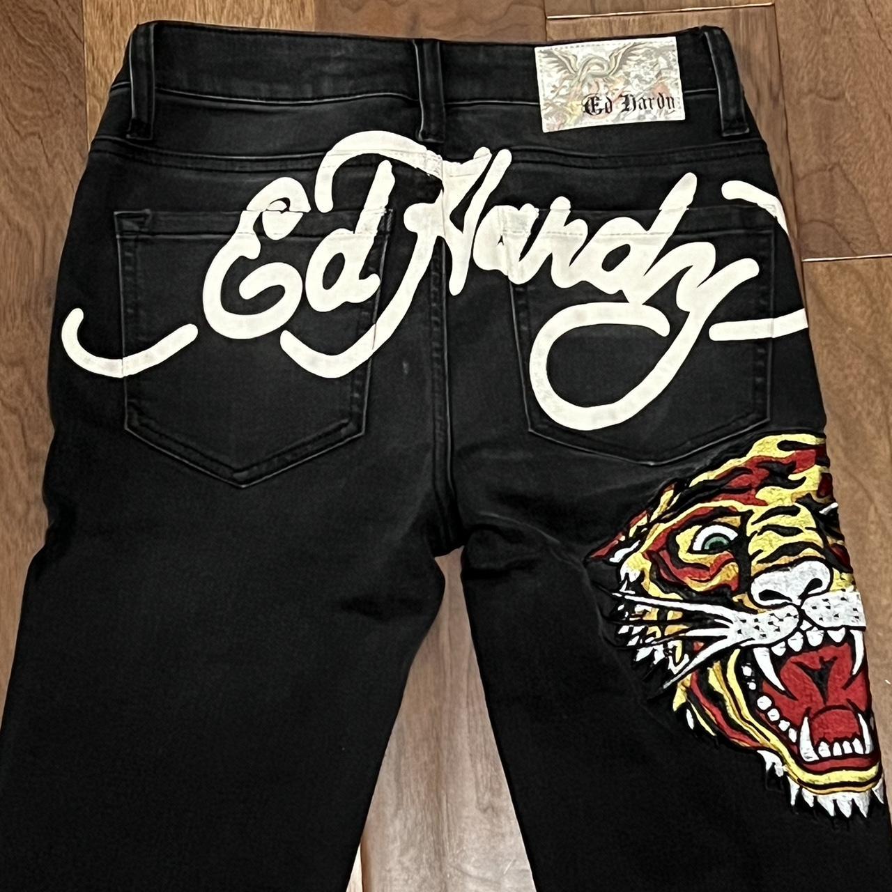 Ed Hardy black and white flare jeans - Depop