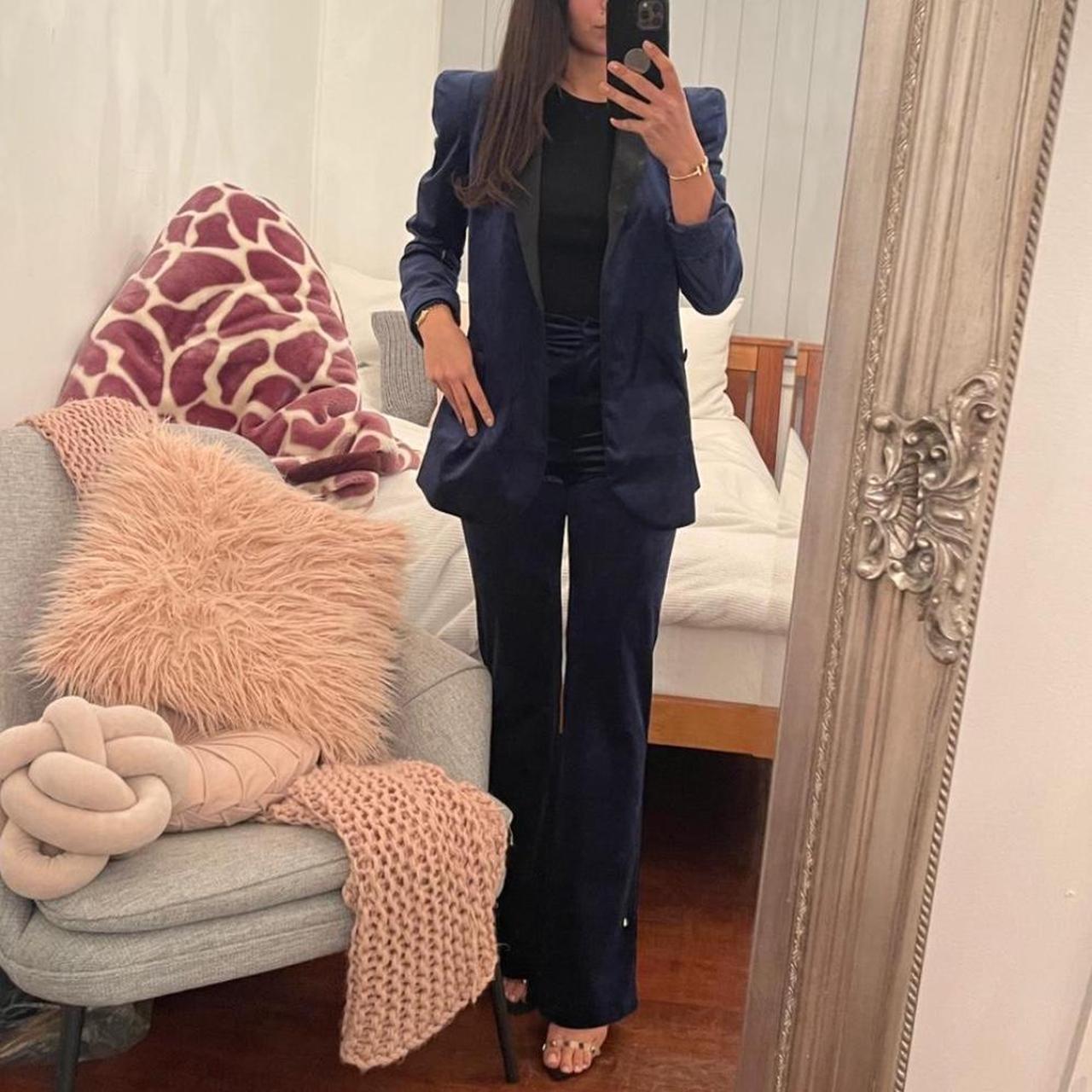 ASOS NAVY VELVET SUIT SET SIZE 6 WORN ONCE RRP... - Depop