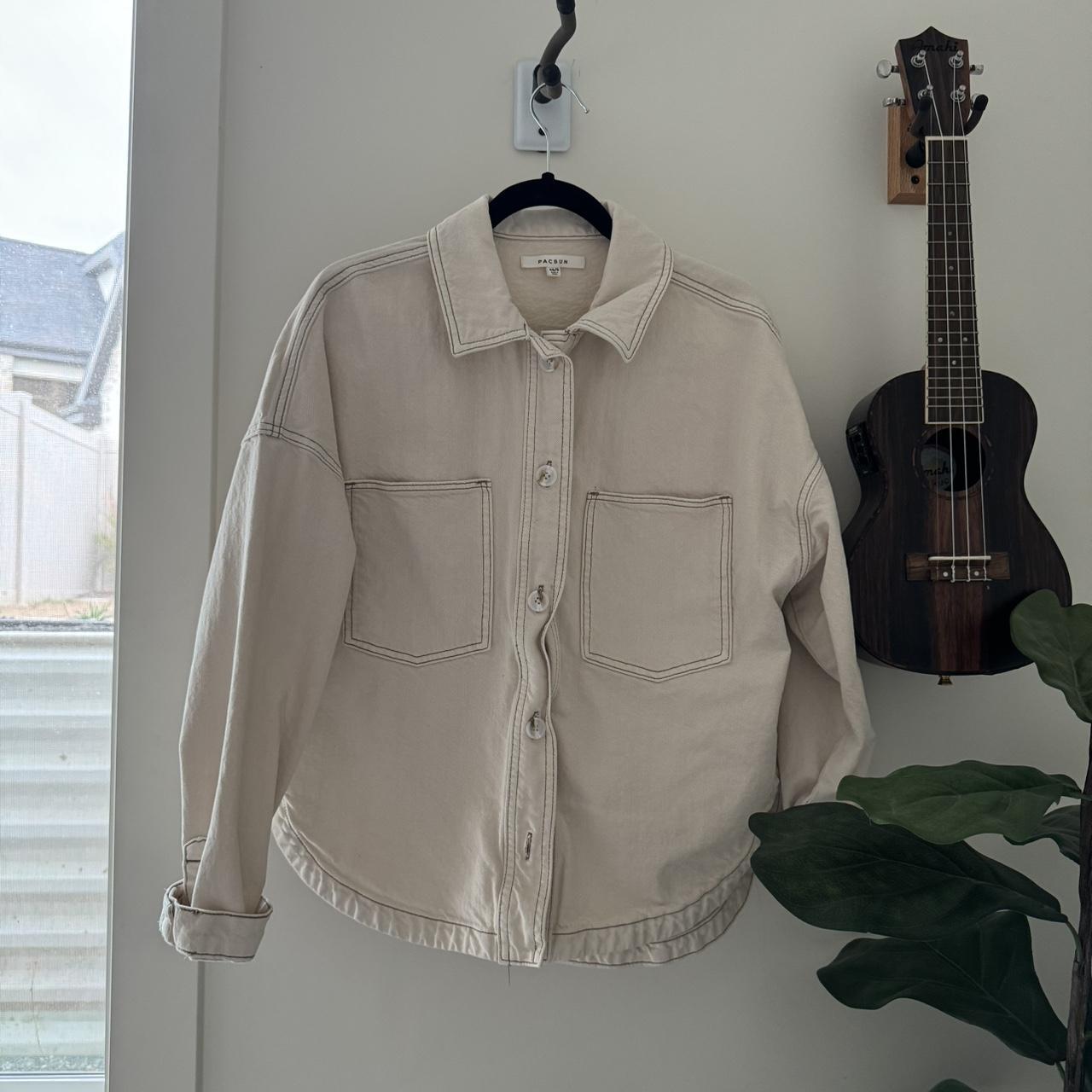 Cream Pacsun denim jacket Size: XS/S (fits oversized) - Depop