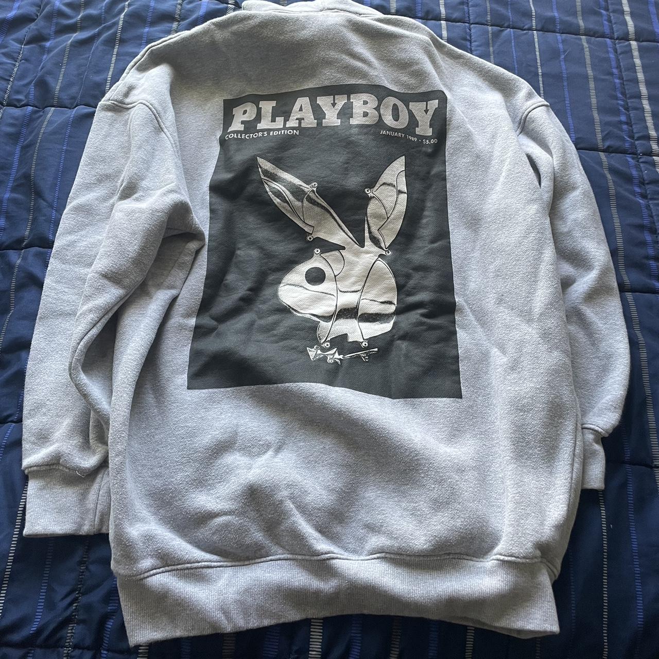 Playboy Women's Grey and Black Sweatshirt | Depop