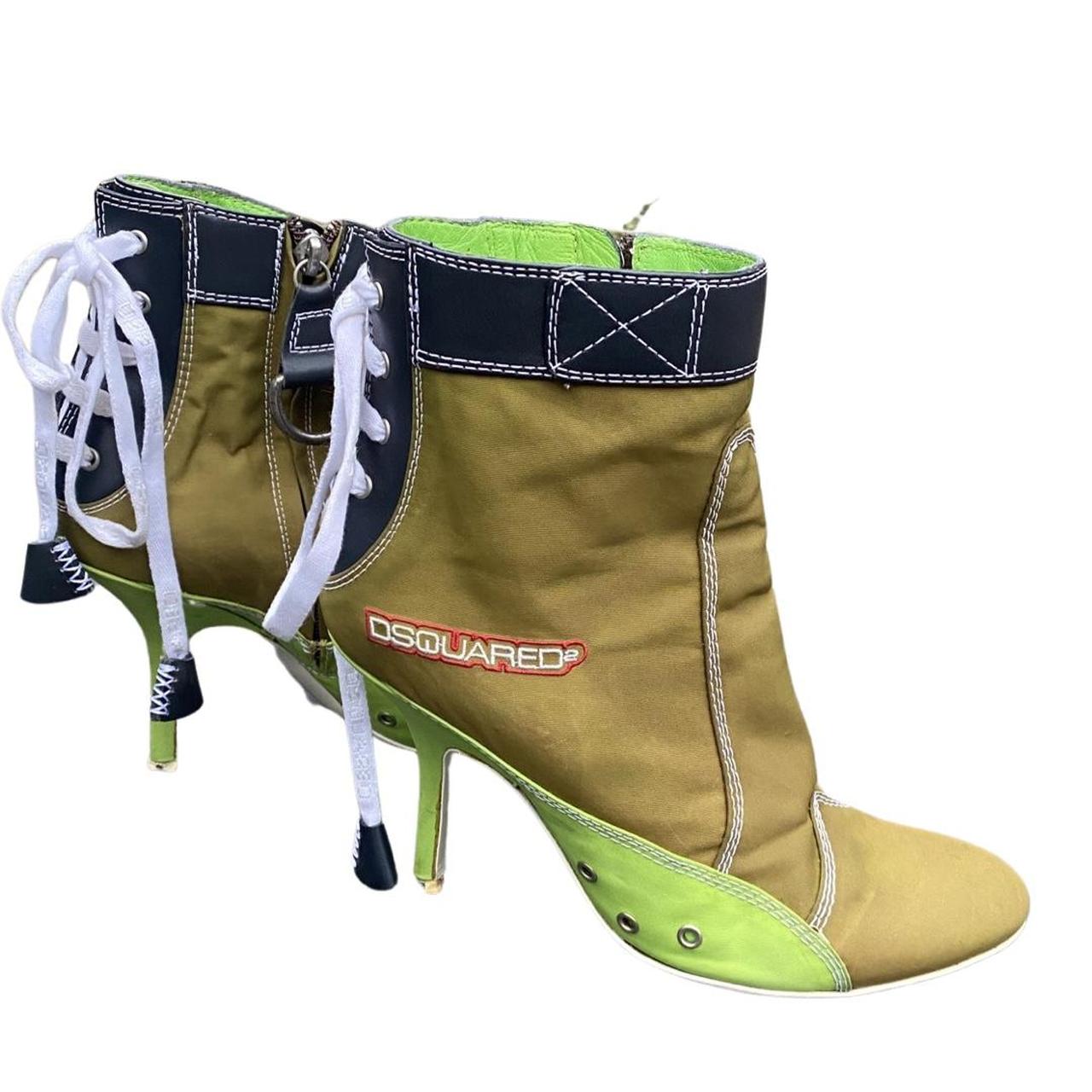 Dsquared2 Women's Green and Khaki Mules | Depop