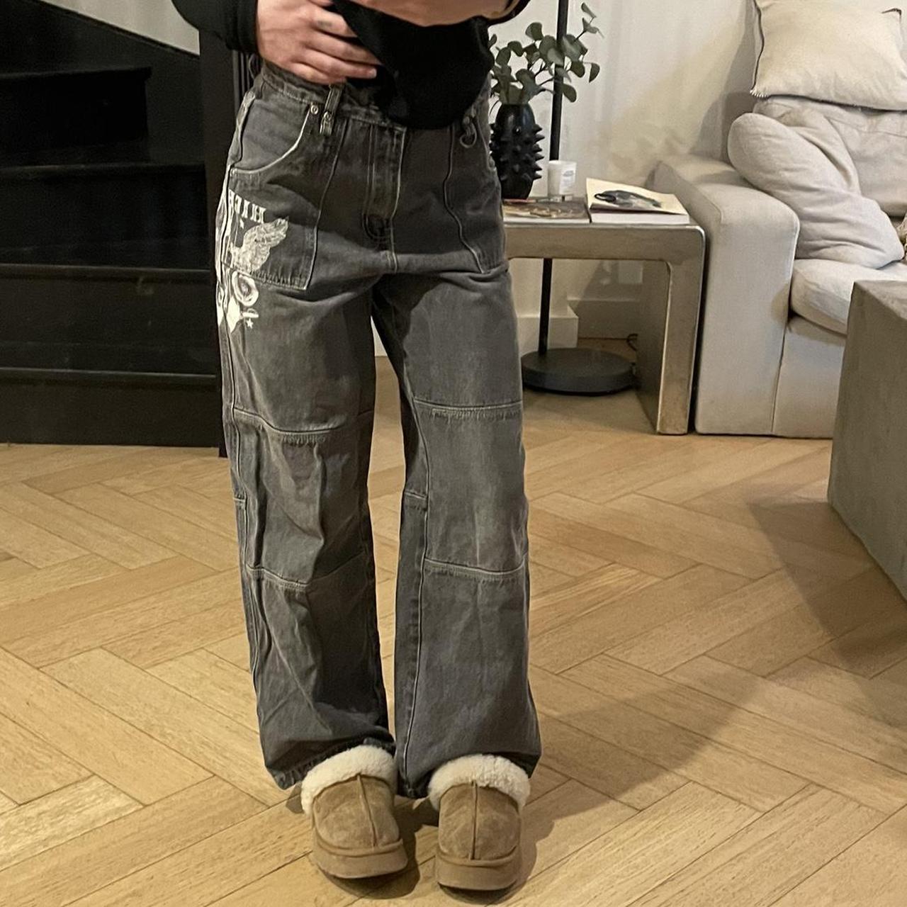 cool vintage baggy raver style jeans 💜 No size tag... - Depop