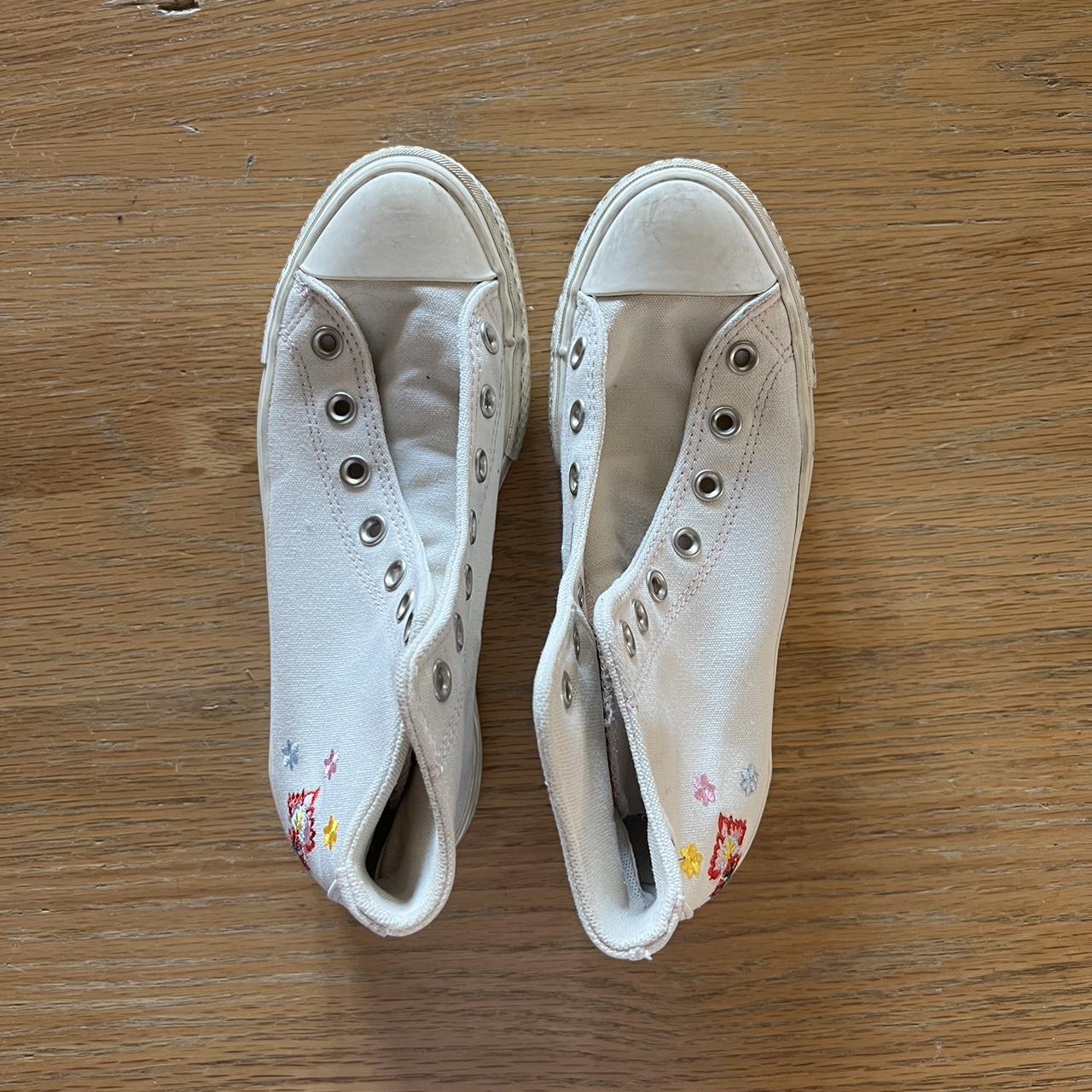 White converse with flowers. Lightly warm size 7.5 Wmns - Depop