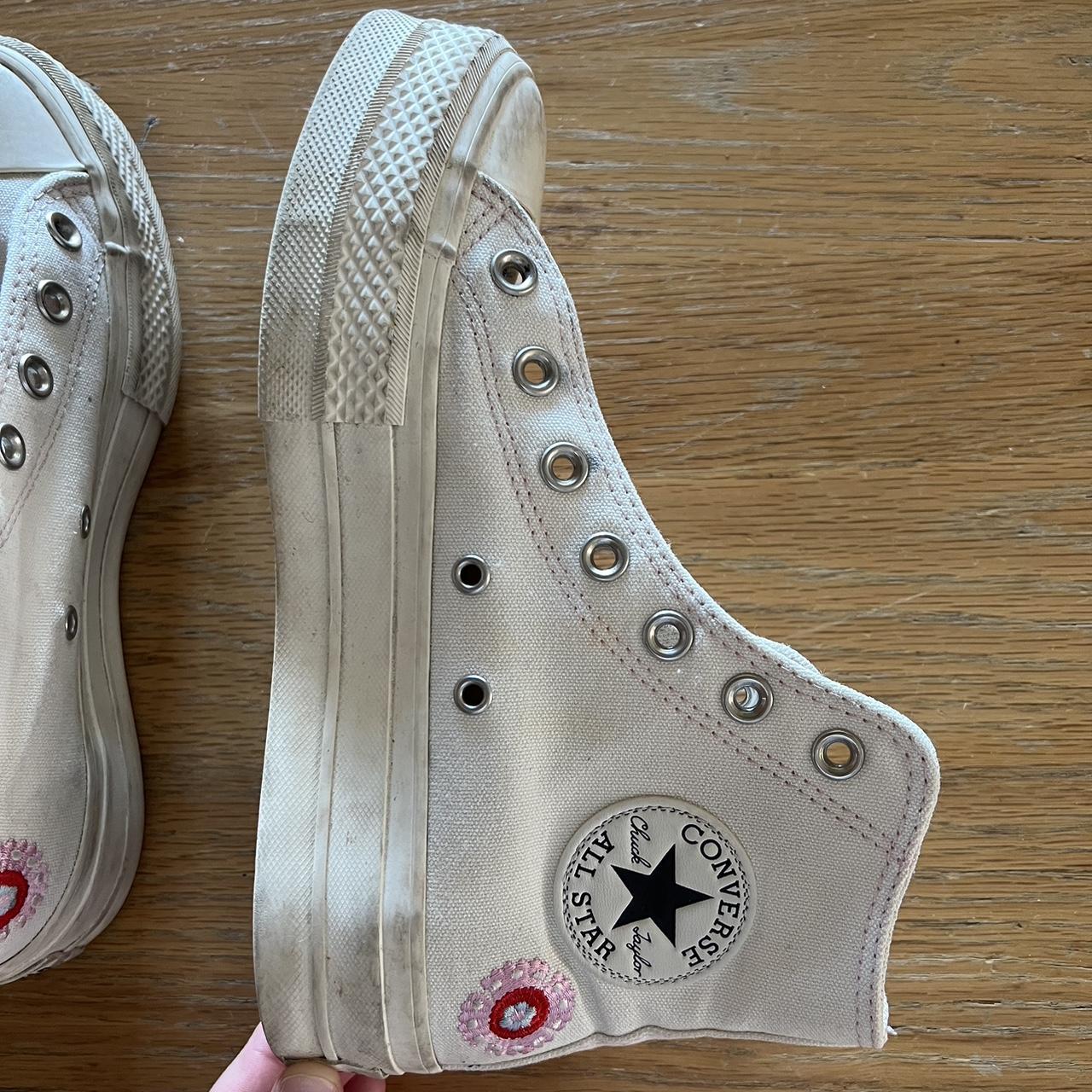 White converse with flowers. Lightly warm size 7.5 Wmns - Depop