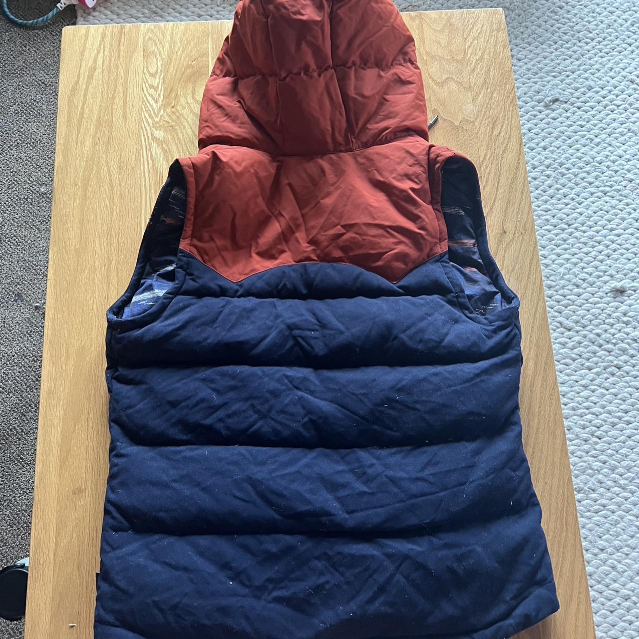 Navy and orange Patagonia puffer vest - Depop