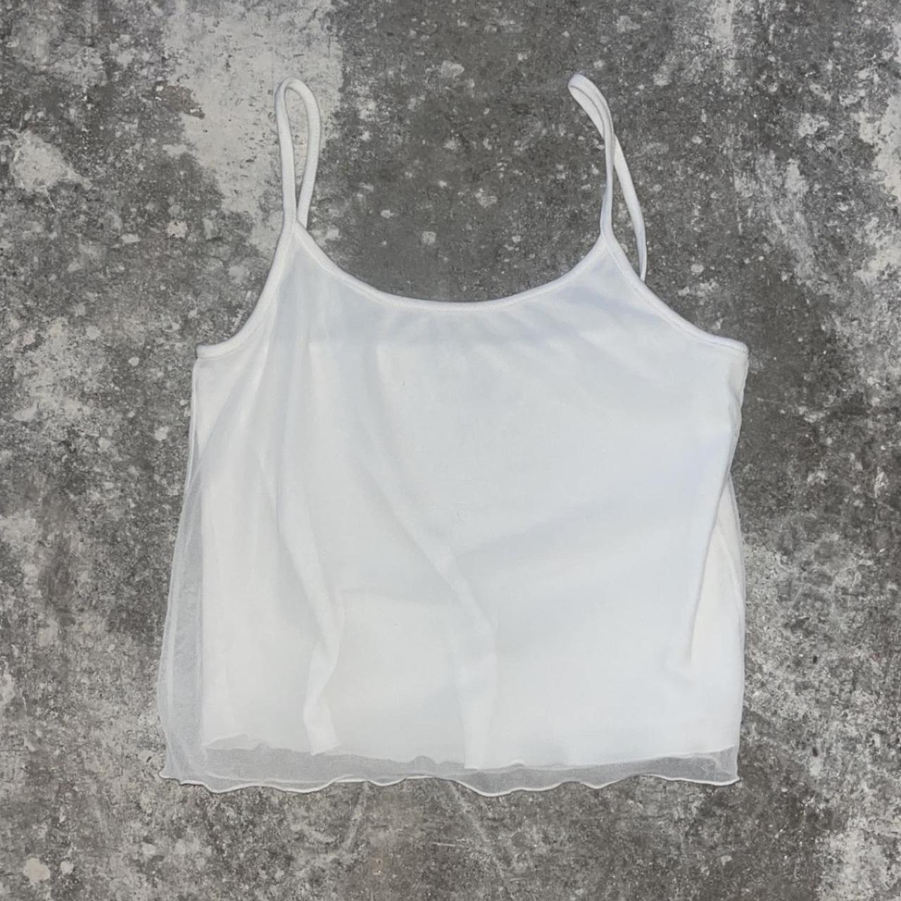 brandy melville shirt white and has a layer of mesh - Depop