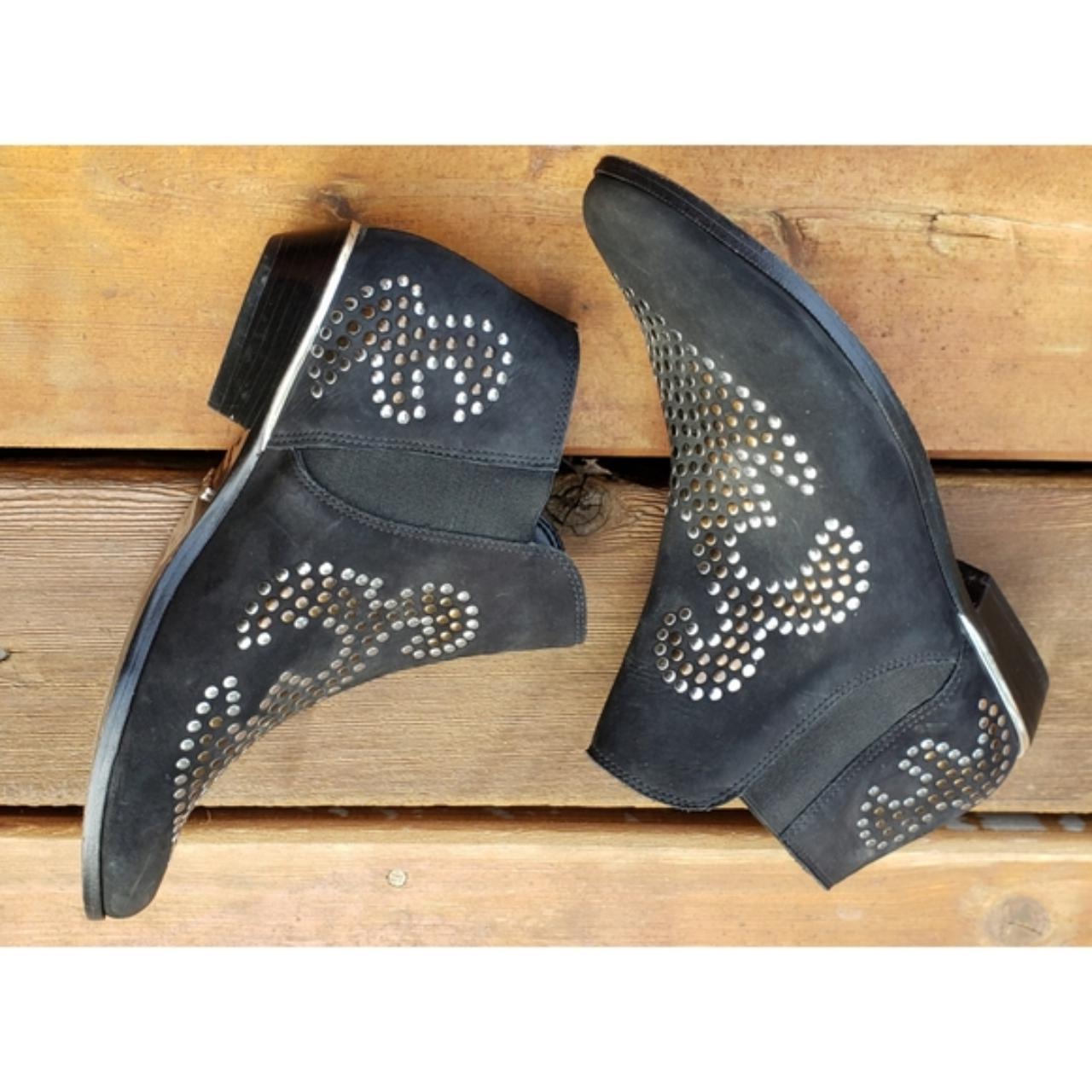 Schutz Studded Rocker Distressed Leather Bootie... - Depop