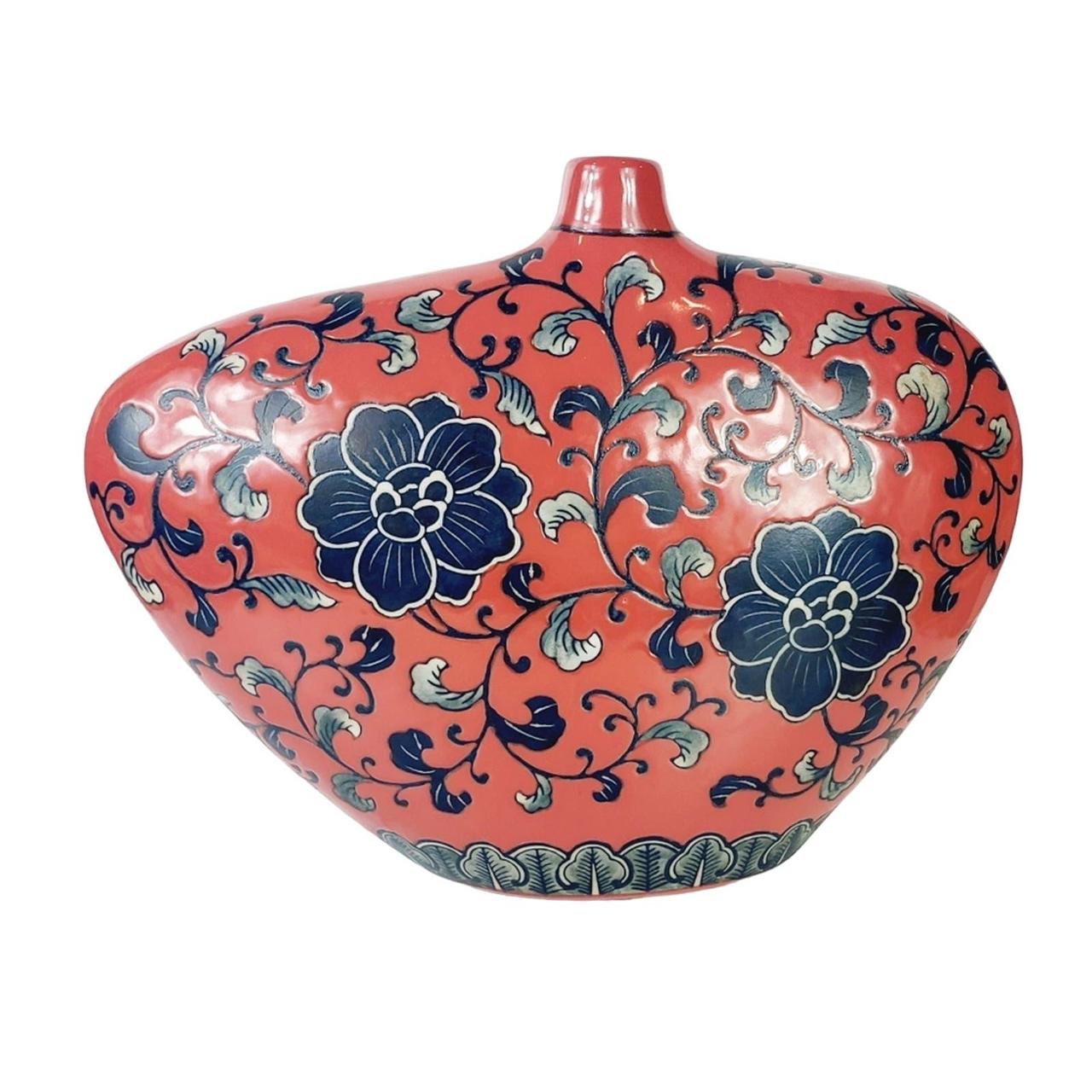 VINTAGE Persian Style Porcelain Vase Lopsided Floral... - Depop