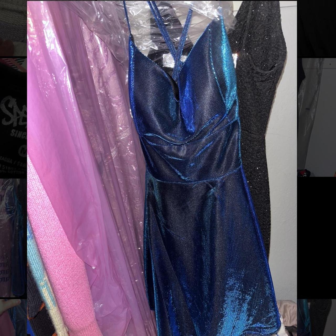Blue iridescent dillards homecoming dress Says size... | Depop