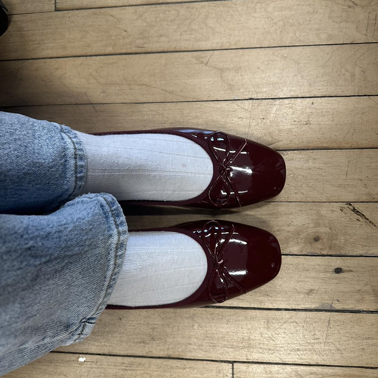 Ruby red slightly squared toed ballet flats with... - Depop