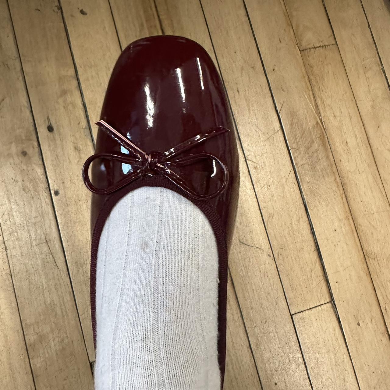 Ruby red slightly squared toed ballet flats with... - Depop