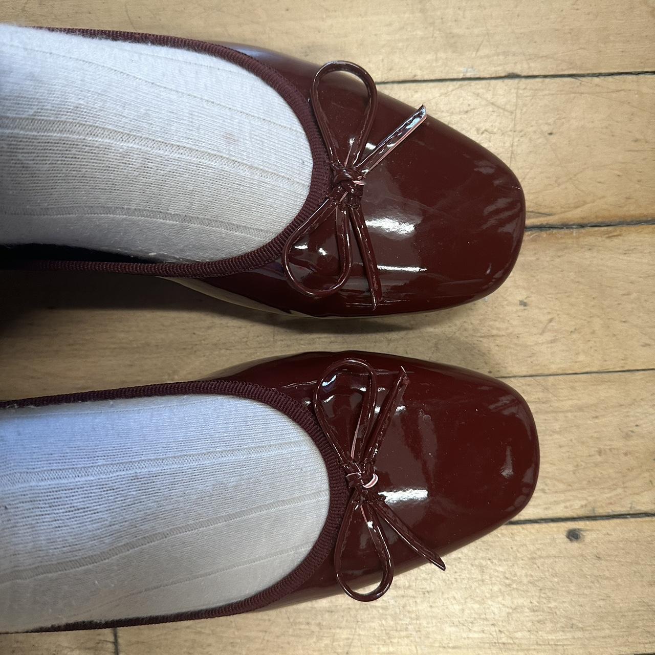 Ruby red slightly squared toed ballet flats with... - Depop