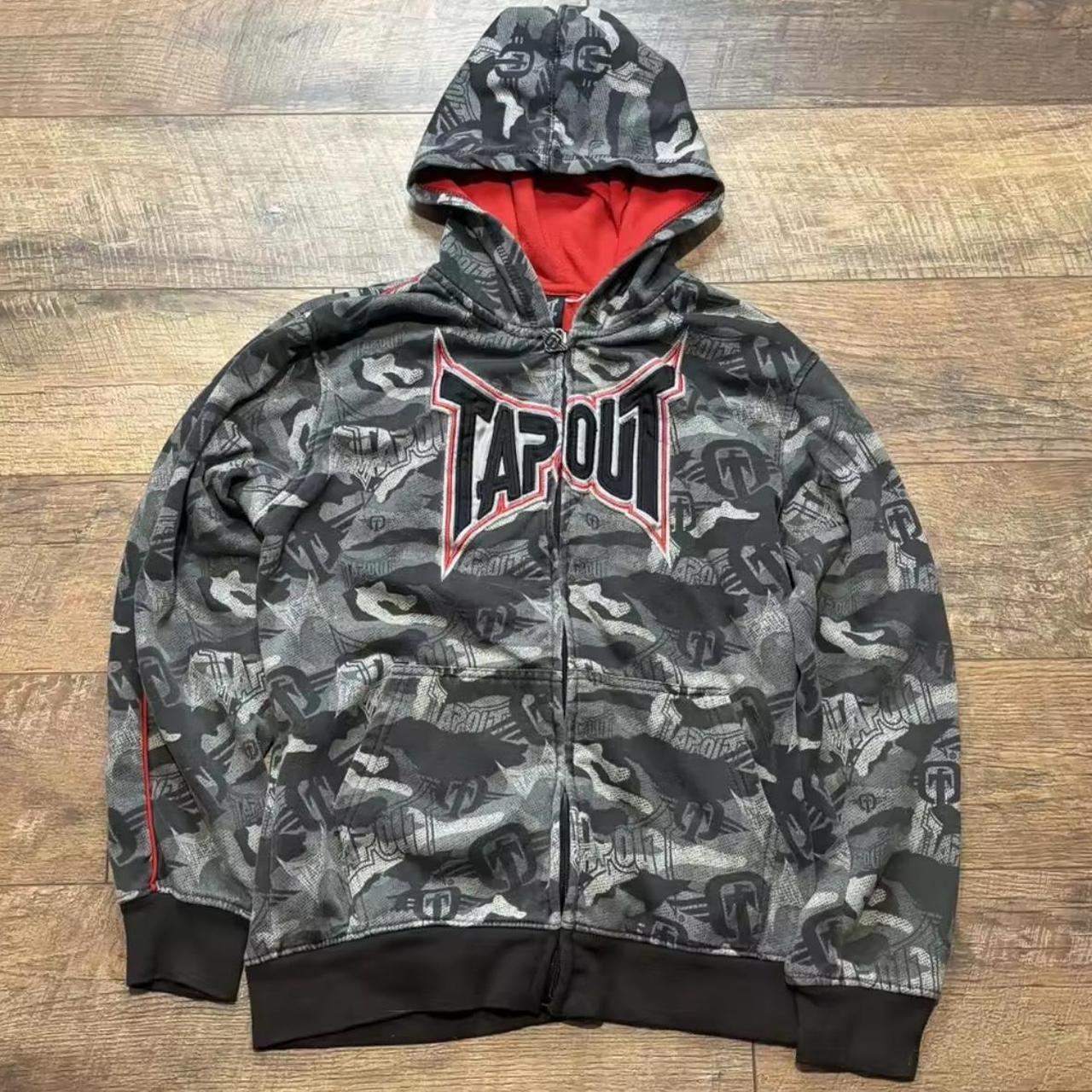 Grey and red tapout zip-up streetwear hoodie ️free... | Depop