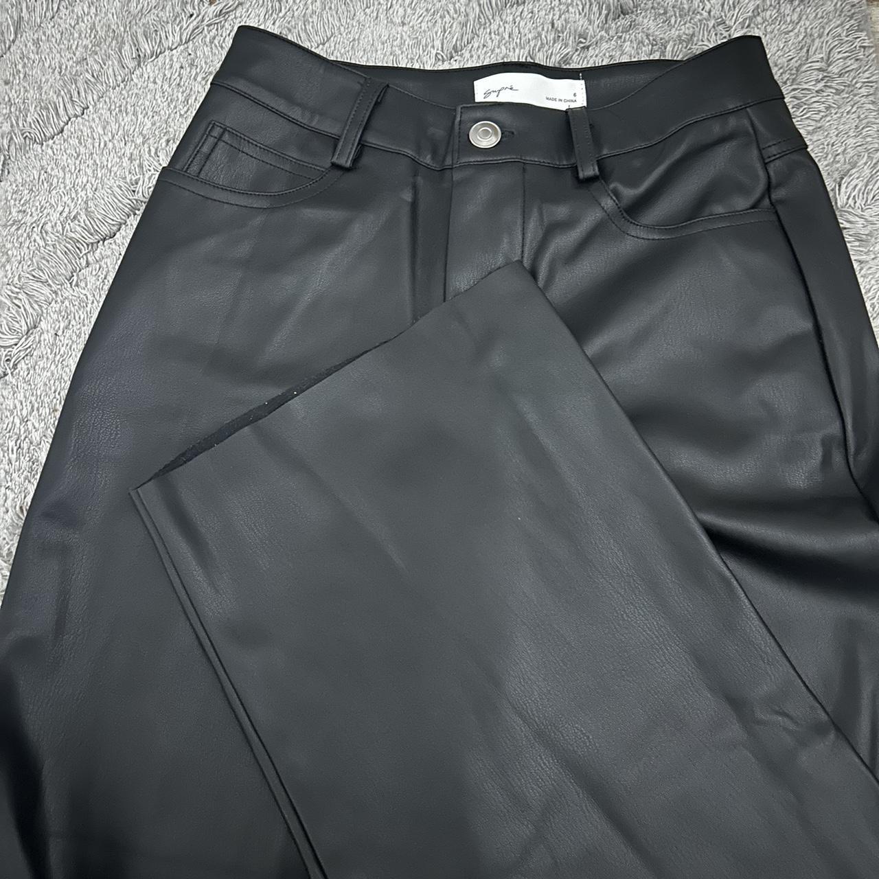 size 6 black leather pants from supre only worn once - Depop