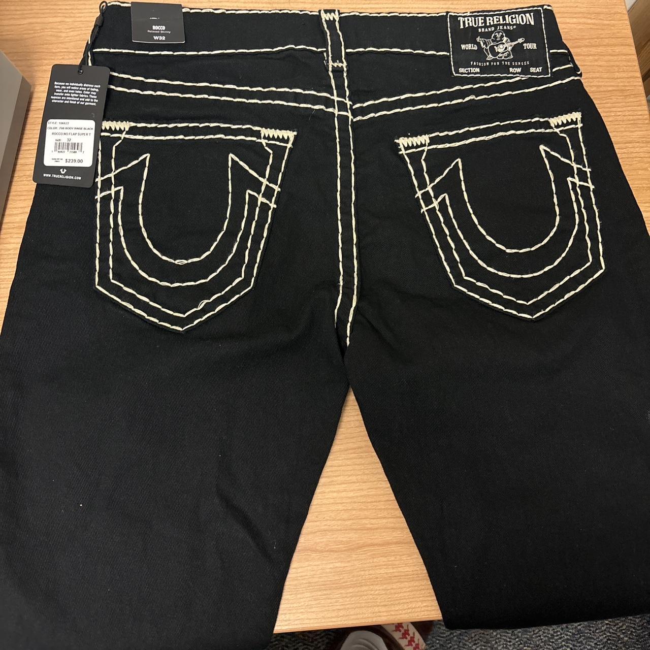 Relaxed skinny True religion denim jeans -Black with... - Depop
