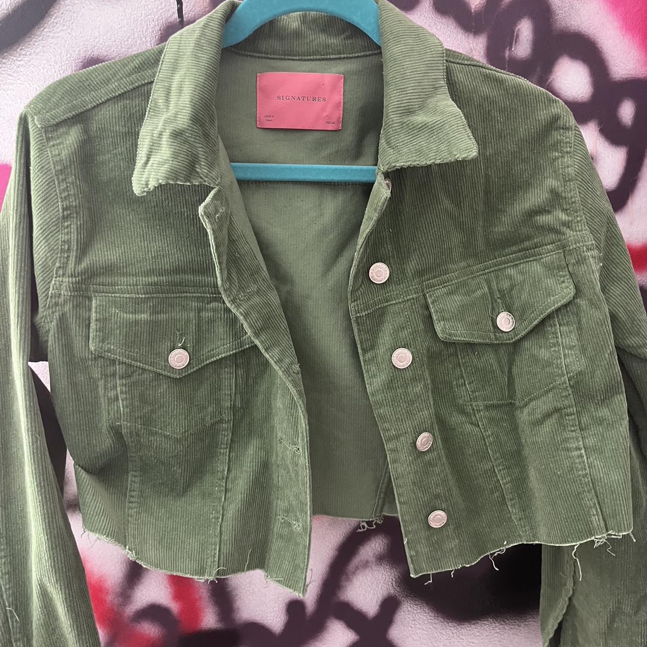super cute cropped green jean jacket! It has sort of... - Depop